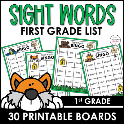 Sight Words for First Grade Bingo Game - Dolch Aligned – Hot Chocolate ...