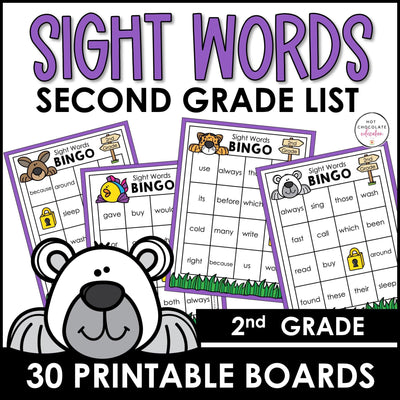 Sight Words for Second Grade Bingo Game - Dolch Aligned – Hot Chocolate ...