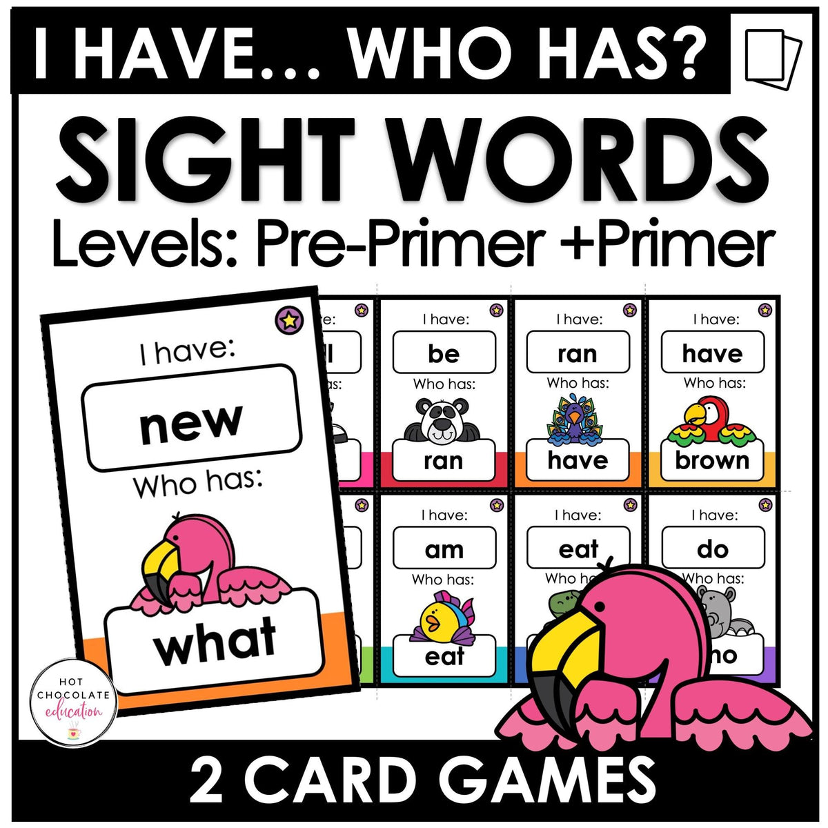 Sight Words Card Games - Pre-Primer & Primer Level – Hot Chocolate ...