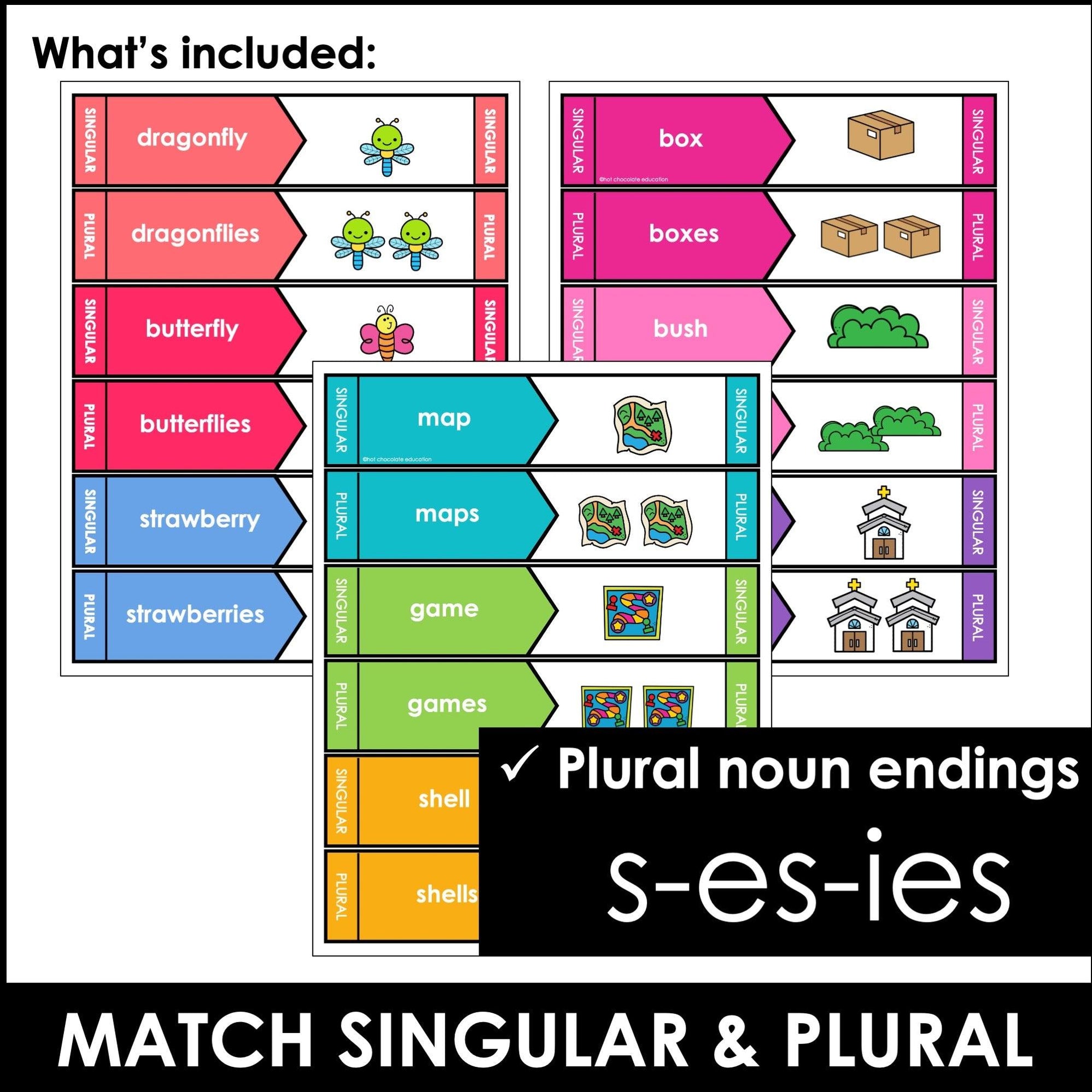 Singular and Plural Noun Suffix Match: -s, -es, -ies endings – Hot ...