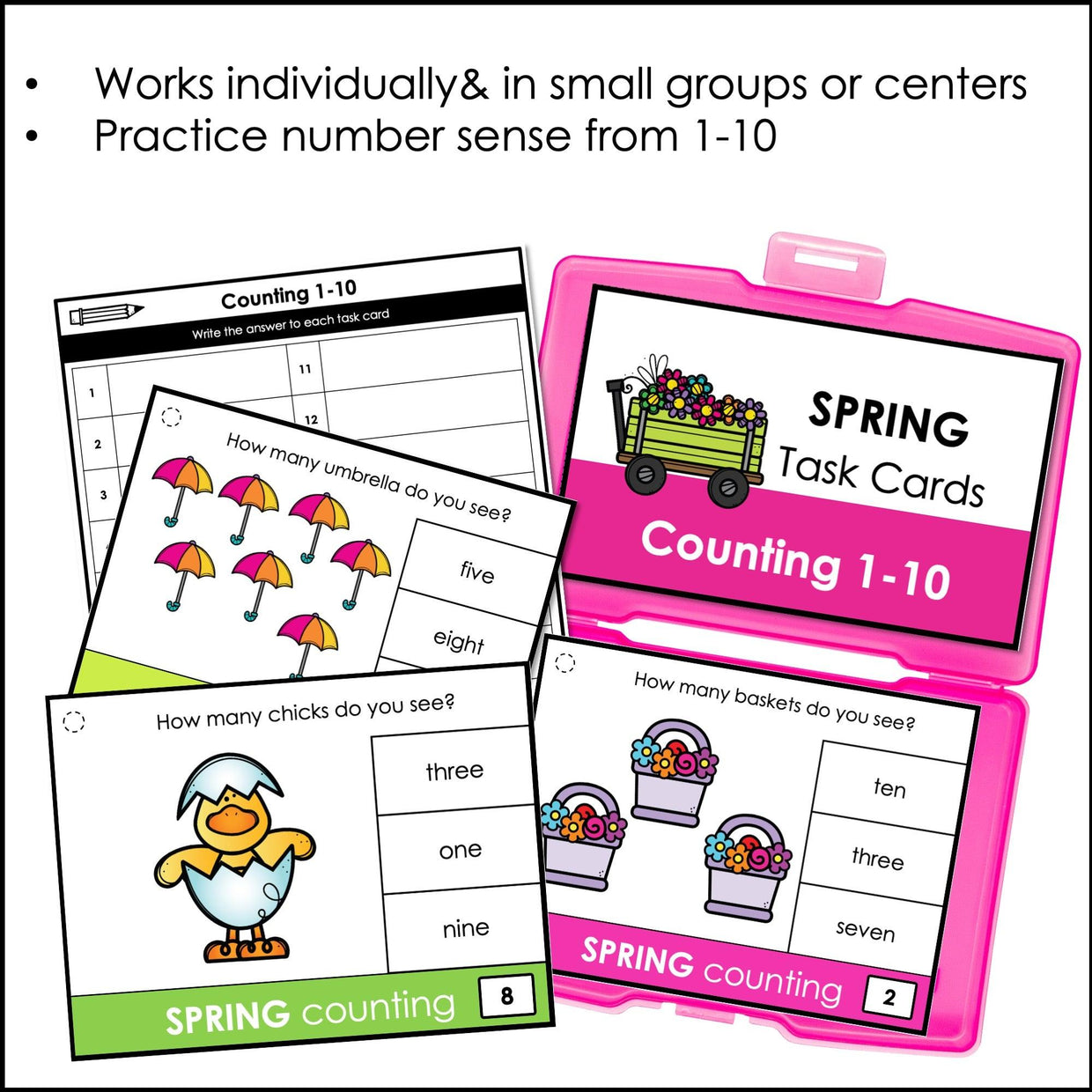 Spring Counting Task Cards 1-10 - Number Practice