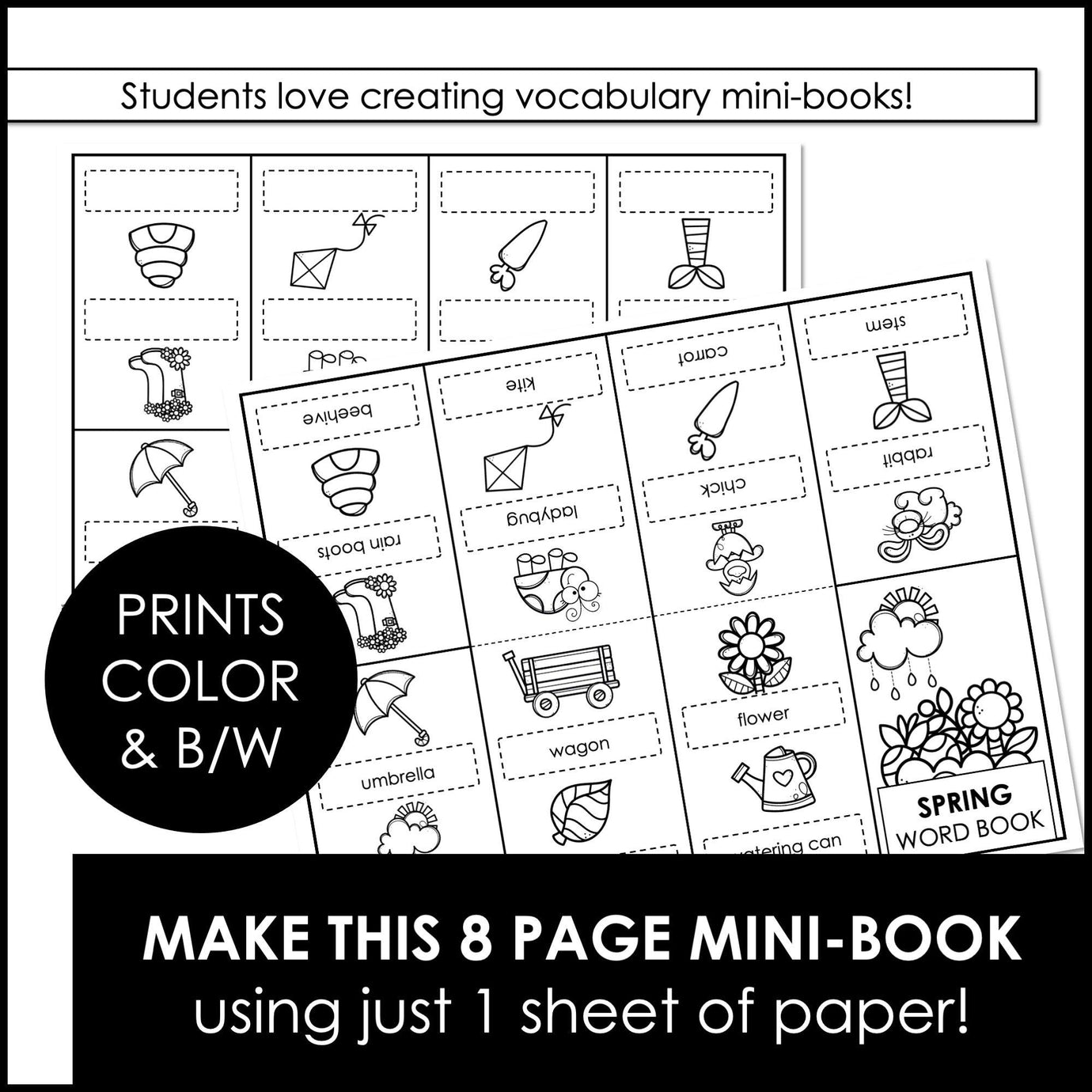Spring Vocabulary Word Mini Book | ESL Picture Dictionary
