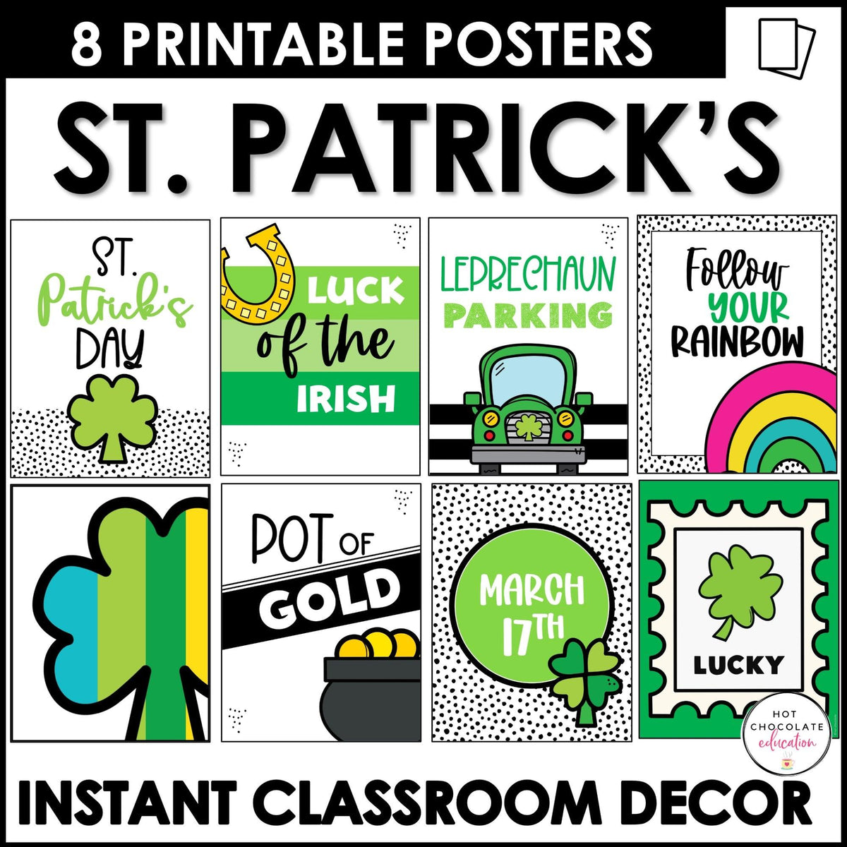 St. Patrick's Day Posters | March Bulletin Board Decor – Hot Chocolate ...