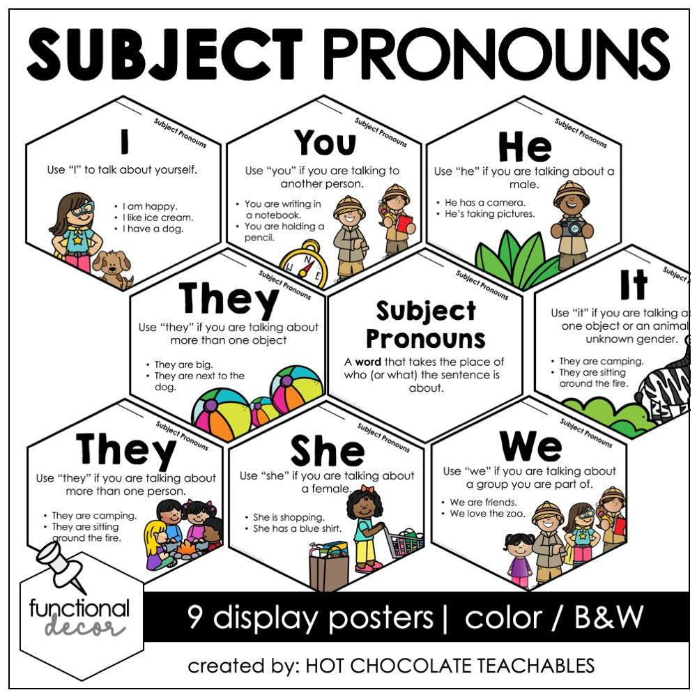 Grammar Bulletin Board | Subject Pronoun Posters – Hot Chocolate Teachables