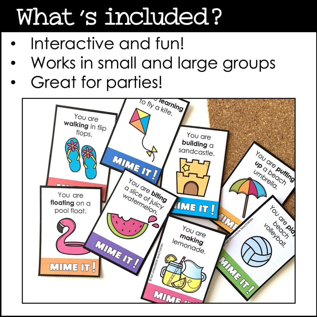 Summer Vacation Charades - Action Verb Miming Game for Kids – Hot ...