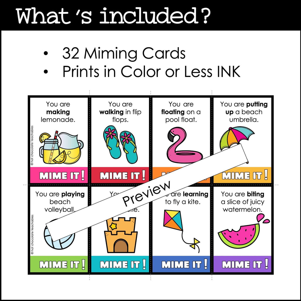 Summer Vacation Charades - Action Verb Miming Game for Kids – Hot ...