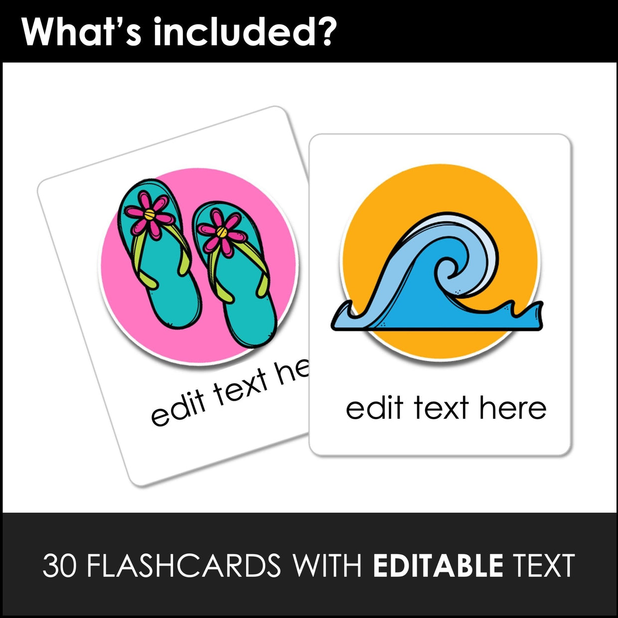 Summer Vocabulary Flashcards for Kids - Editable Text