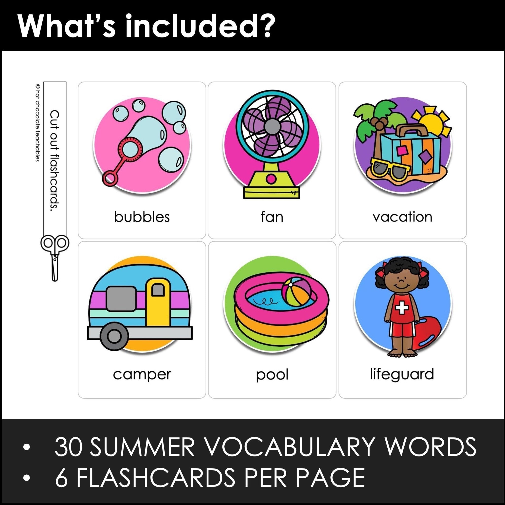 Summer Vocabulary Flashcards for Kids - Editable Text – Hot Chocolate ...
