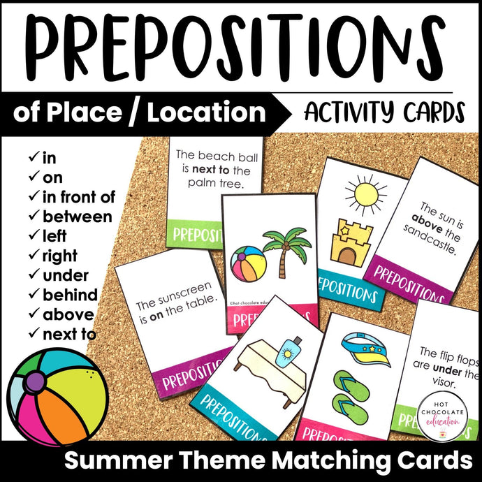Summer Prepositions of Place Card Matching Activity
