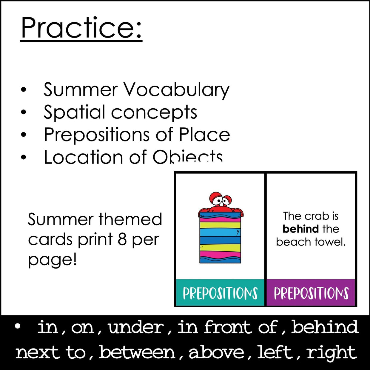 Summer Prepositions of Place Card Matching Activity
