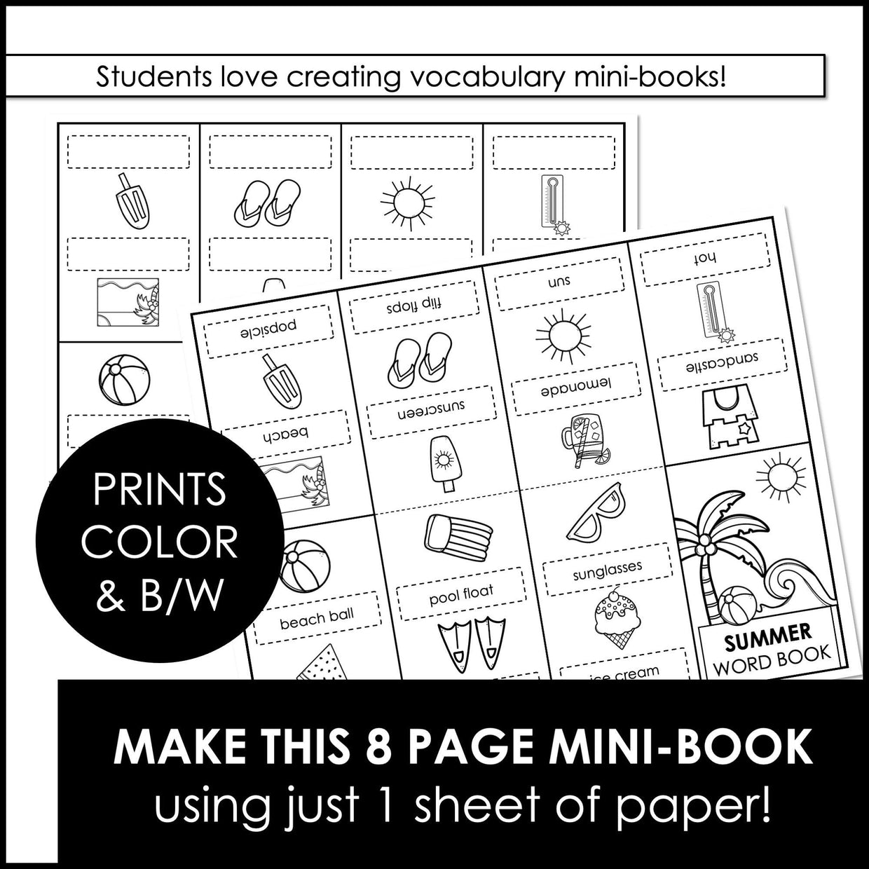 Summer Vocabulary Word Mini Book | ESL Picture Dictionary