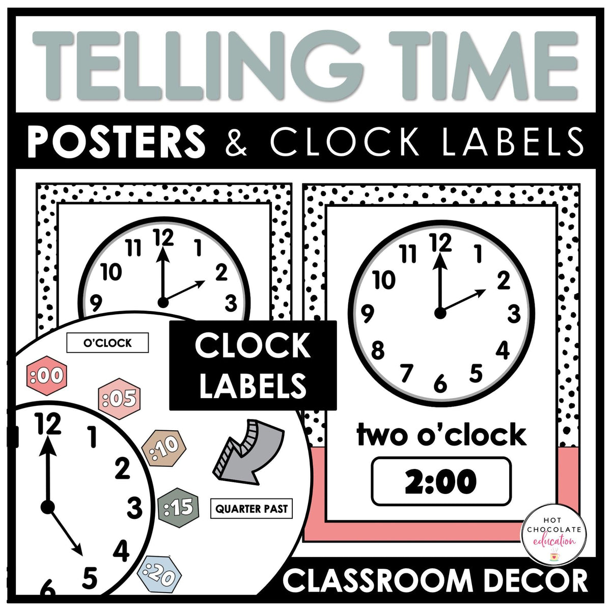 Telling Time Posters & Clock Labels – Hot Chocolate Teachables