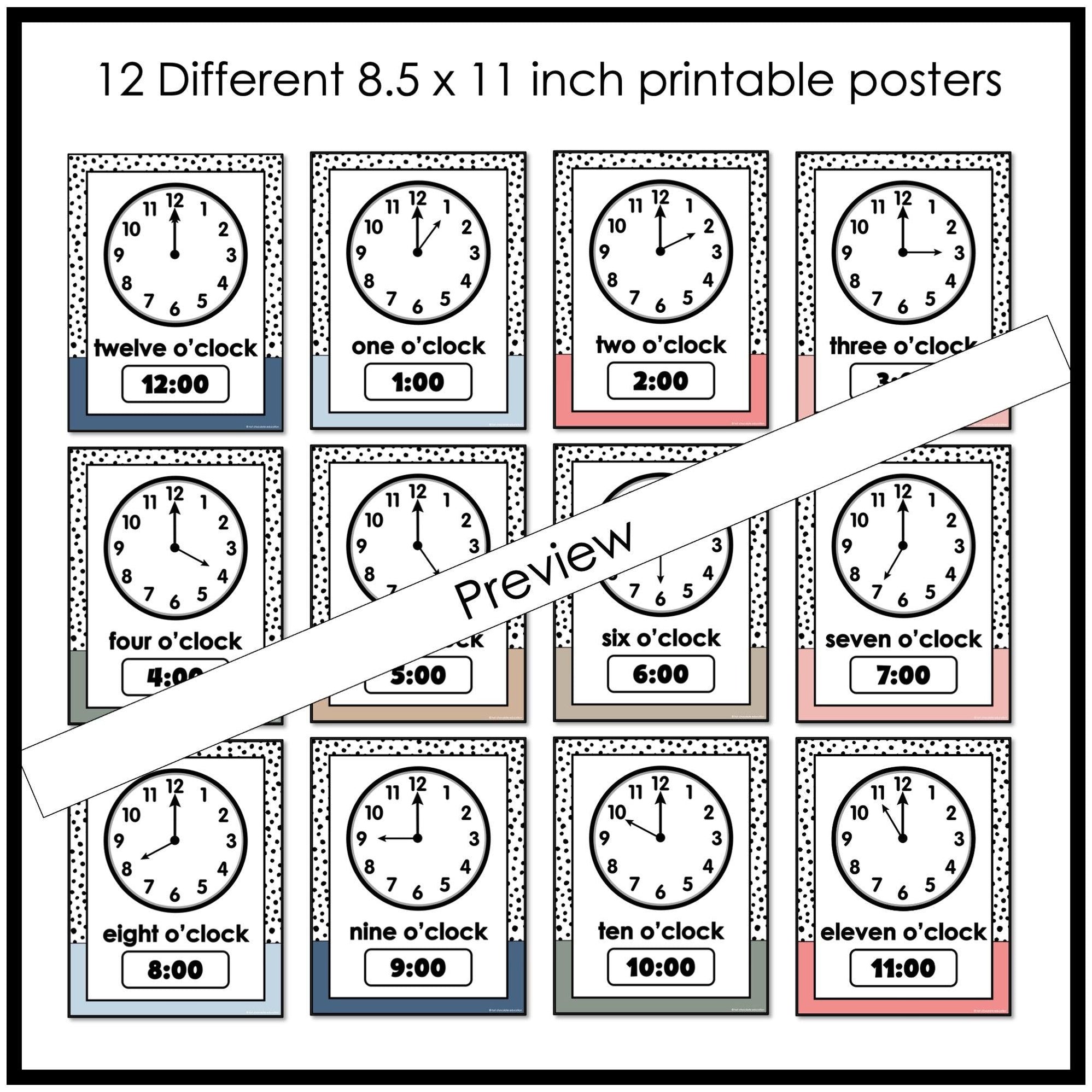 Telling Time Posters & Clock Labels – Hot Chocolate Teachables