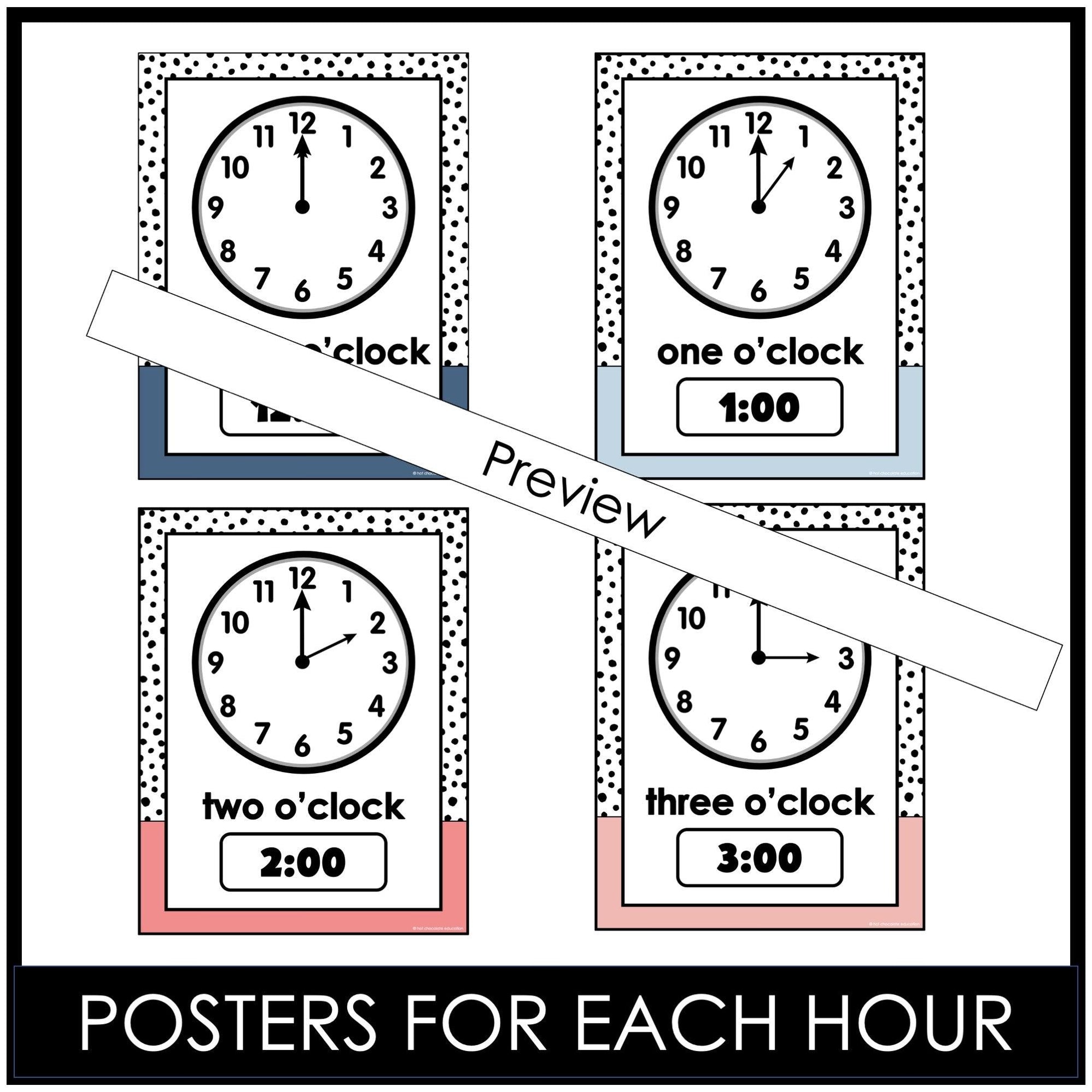 Telling Time Posters & Clock Labels – Hot Chocolate Teachables