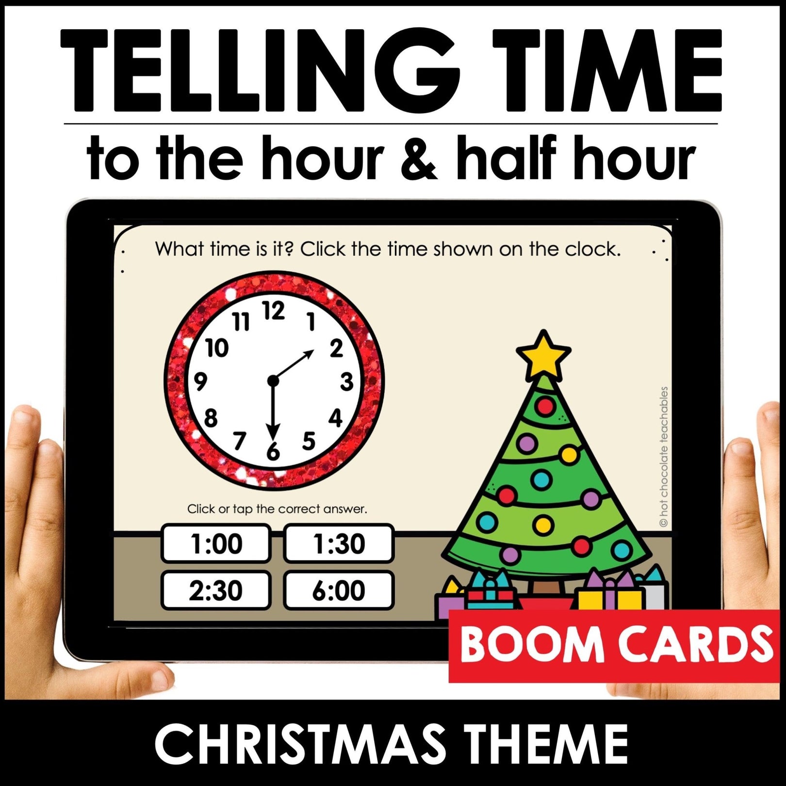 Christmas Analog Clock BOOM CARDS | Telling Time – Hot Chocolate Teachables