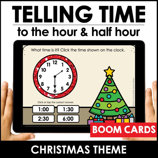 Christmas Analog Clock BOOM CARDS | Telling Time – Hot Chocolate Teachables