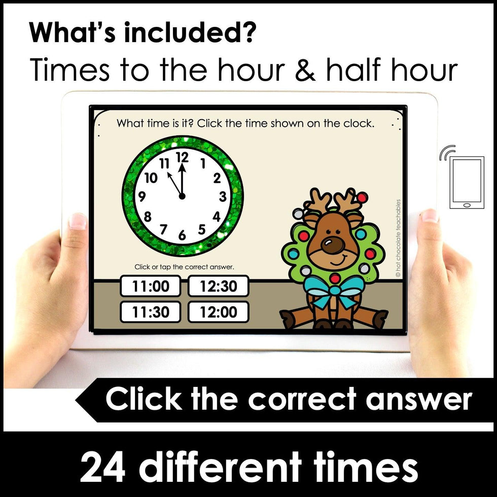 Christmas Analog Clock BOOM CARDS | Telling Time – Hot Chocolate Teachables