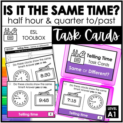 Clock Comparison Task Cards | Half Hour & Quarter Hour – Hot Chocolate ...