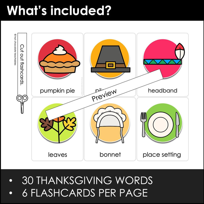 THANKSGIVING Flashcards ESL Vocabulary for Kids - Editable