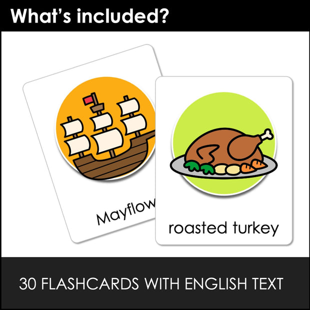 THANKSGIVING Flashcards ESL Vocabulary for Kids - Editable