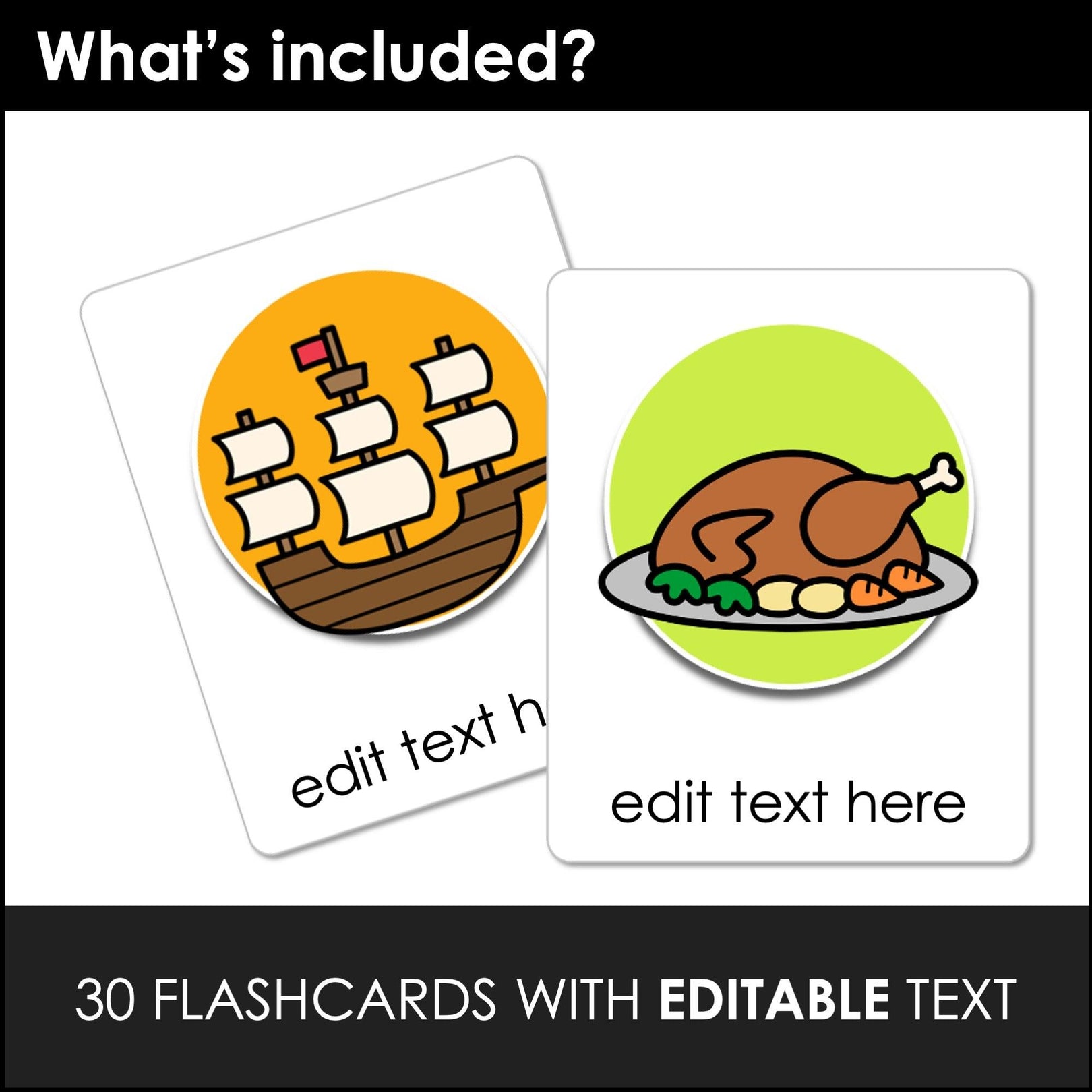 THANKSGIVING Flashcards ESL Vocabulary for Kids - Editable