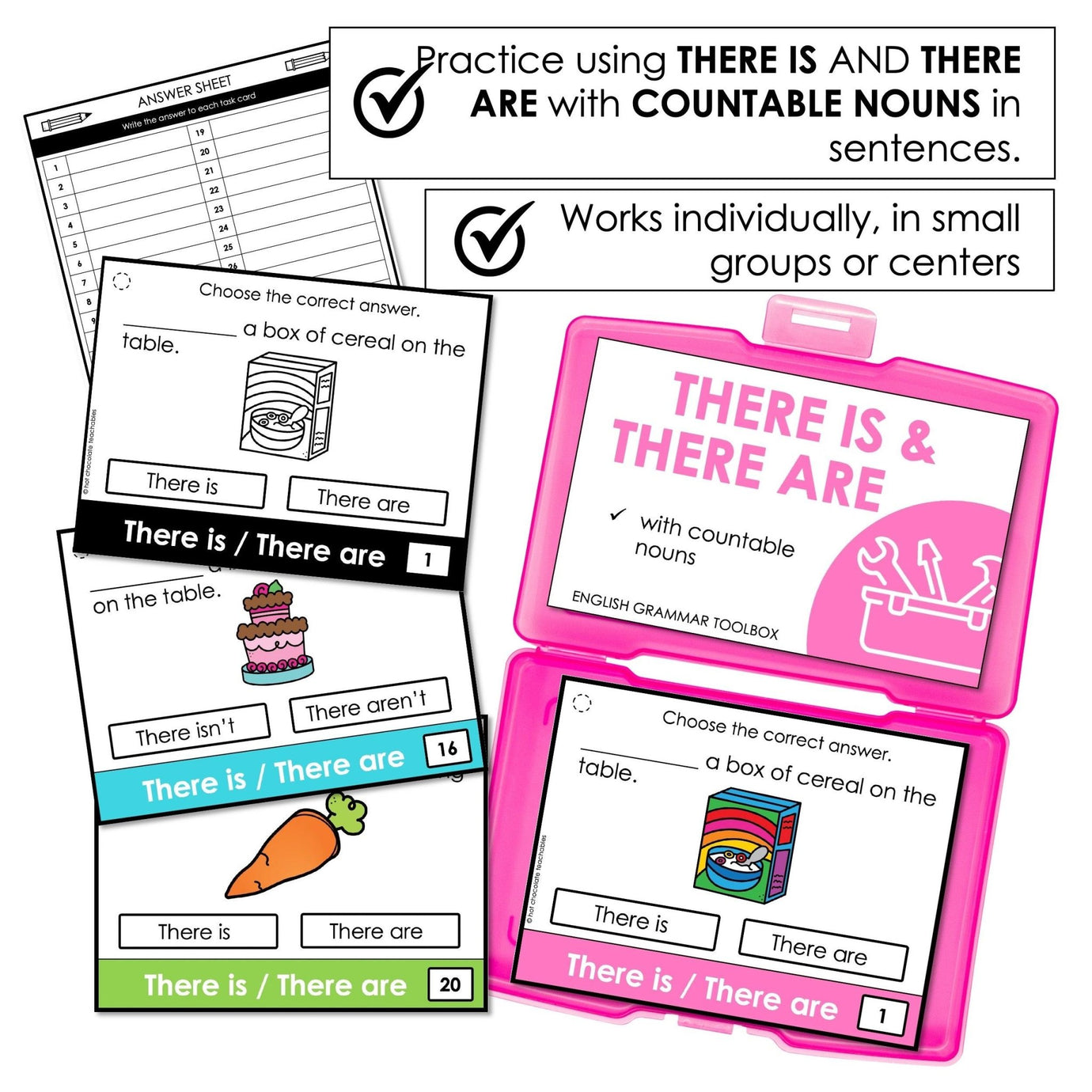 Subject Verb Agreement Task Cards for Countable Nouns