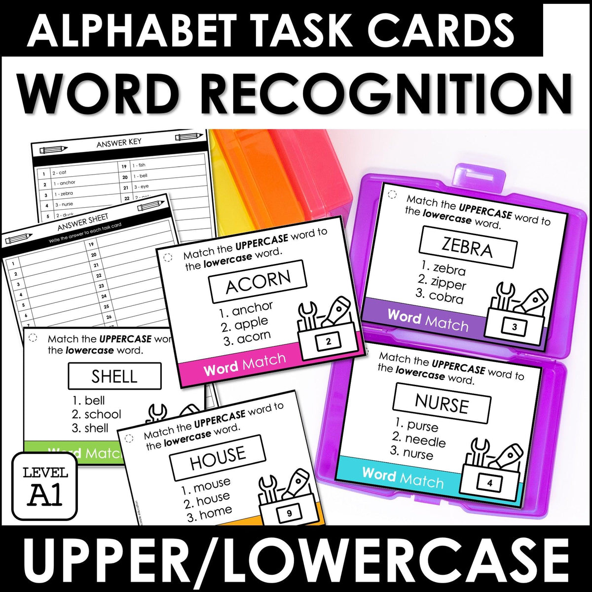 Uppercase & Lowercase Task Cards - Alphabet Recognition – Hot Chocolate ...