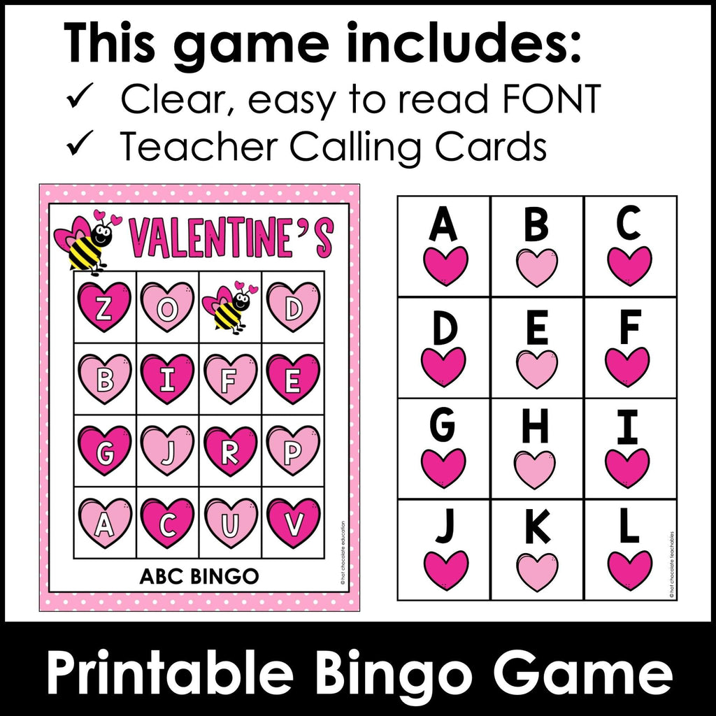 Valentine's Alphabet Bingo Game - Uppercase Letters A-Z – Hot Chocolate ...