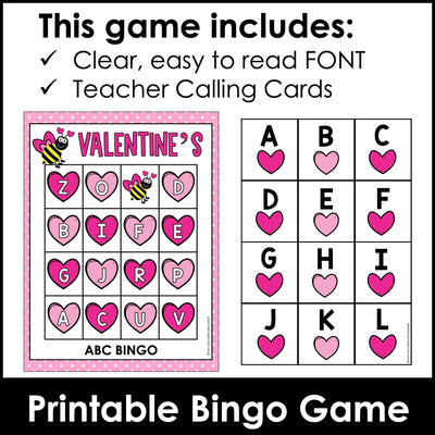 Valentine's Alphabet Bingo Game - Uppercase Letters A-Z – Hot Chocolate ...
