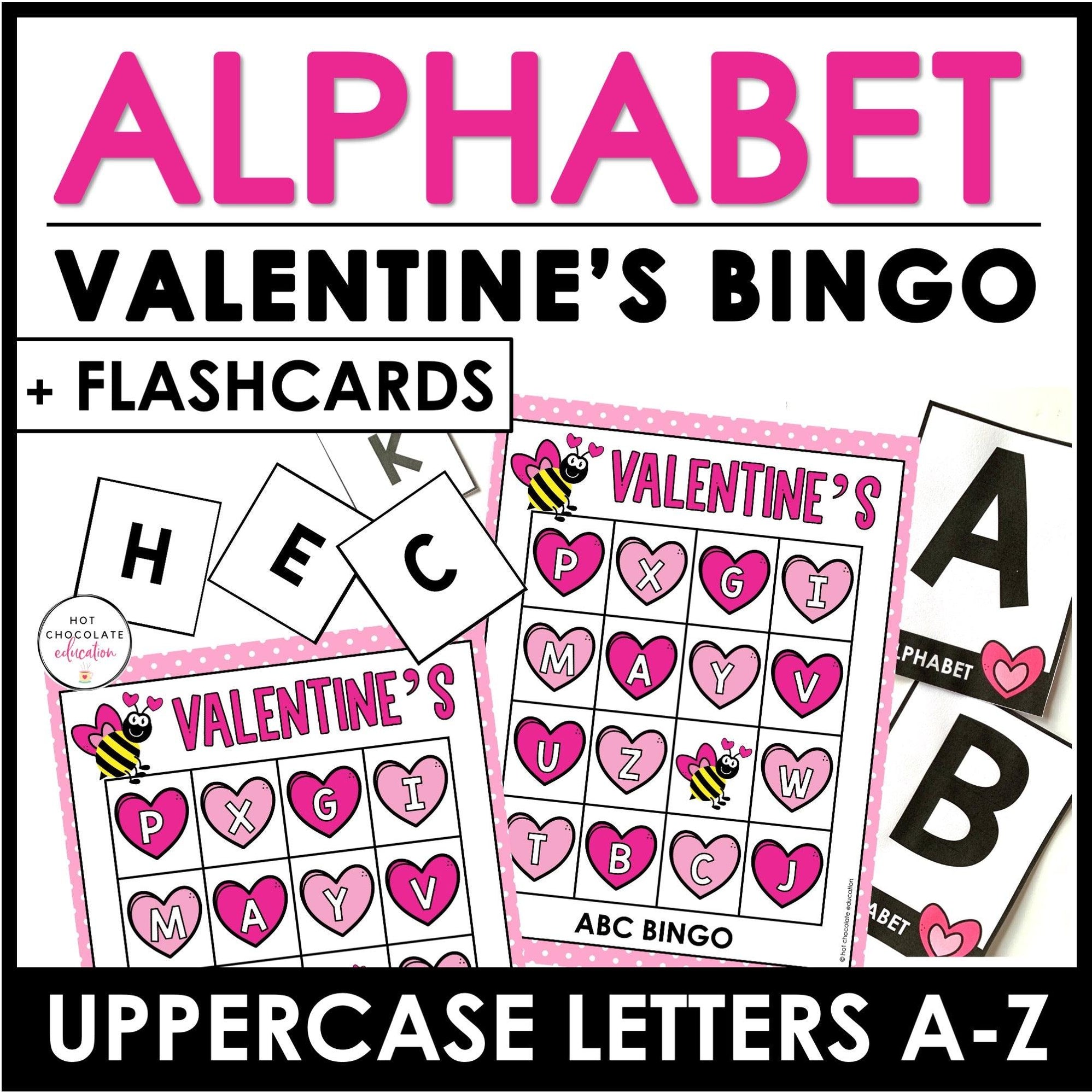 Valentine's Alphabet Bingo Game - Uppercase Letters A-Z – Hot Chocolate ...