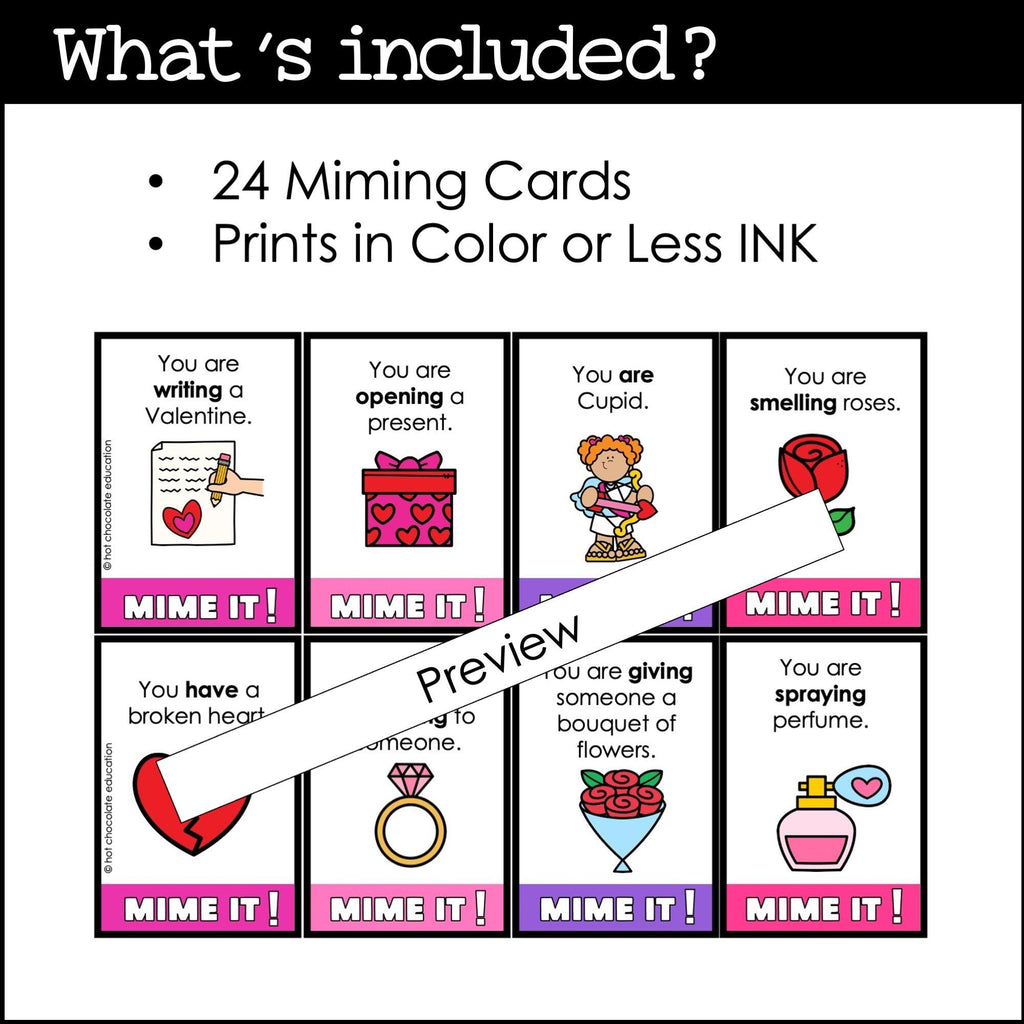 Valentine's Day Action Charades: Miming Cards – Hot Chocolate Teachables