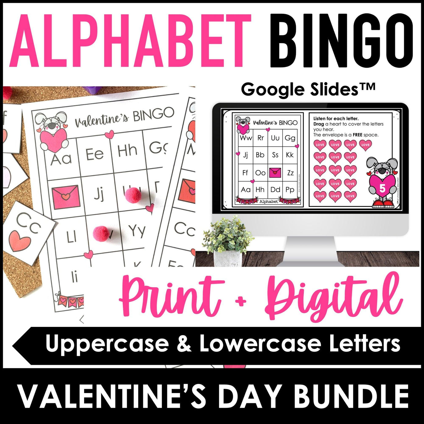 Valentine's Day Alphabet Fluency Bingo Game Bundle