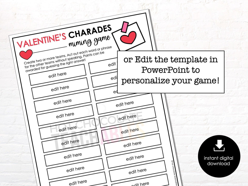 Valentine's Day Charades Party Game for Kids – Hot Chocolate Teachables