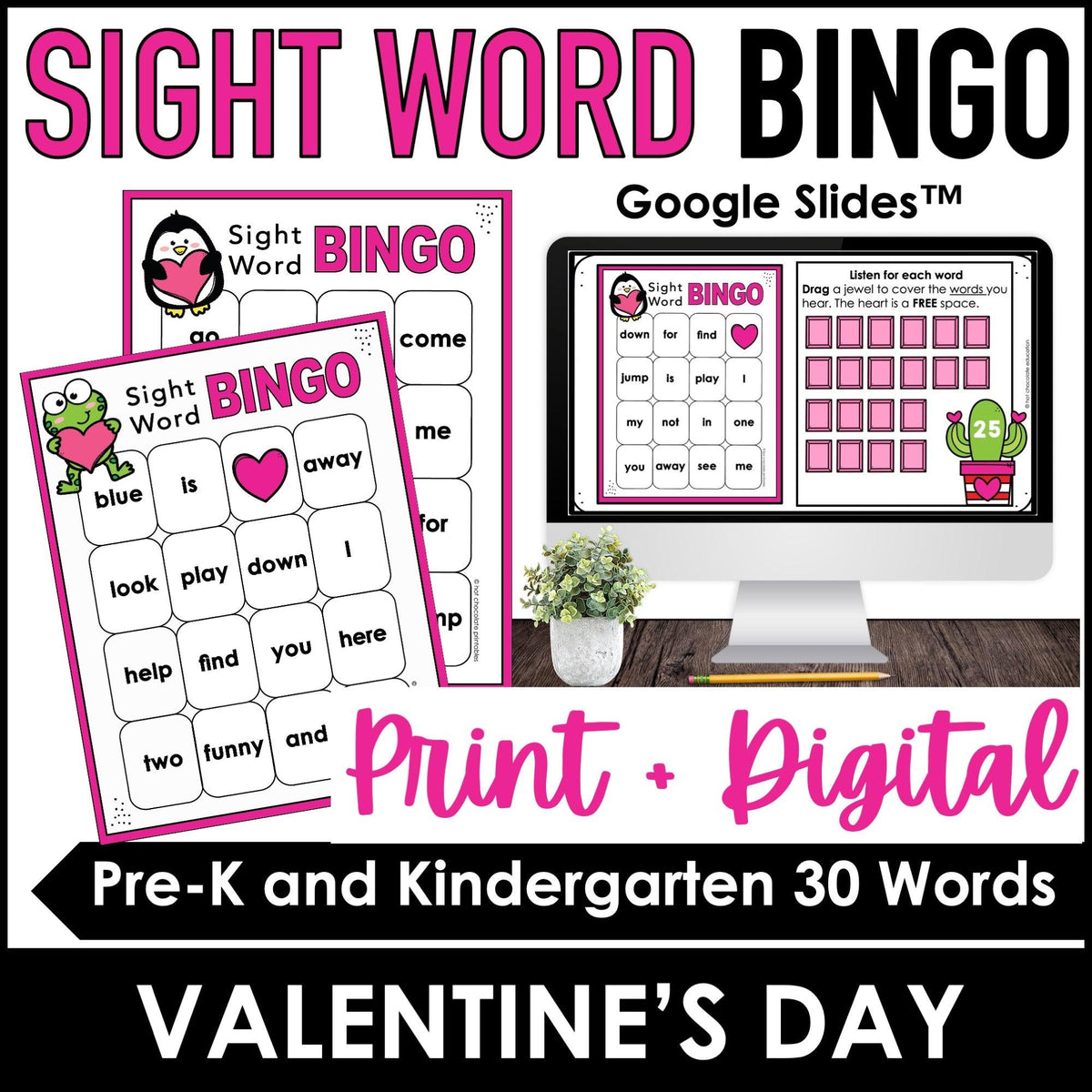 Valentine's Sight Word Bingo Game | Print & Google Slides™