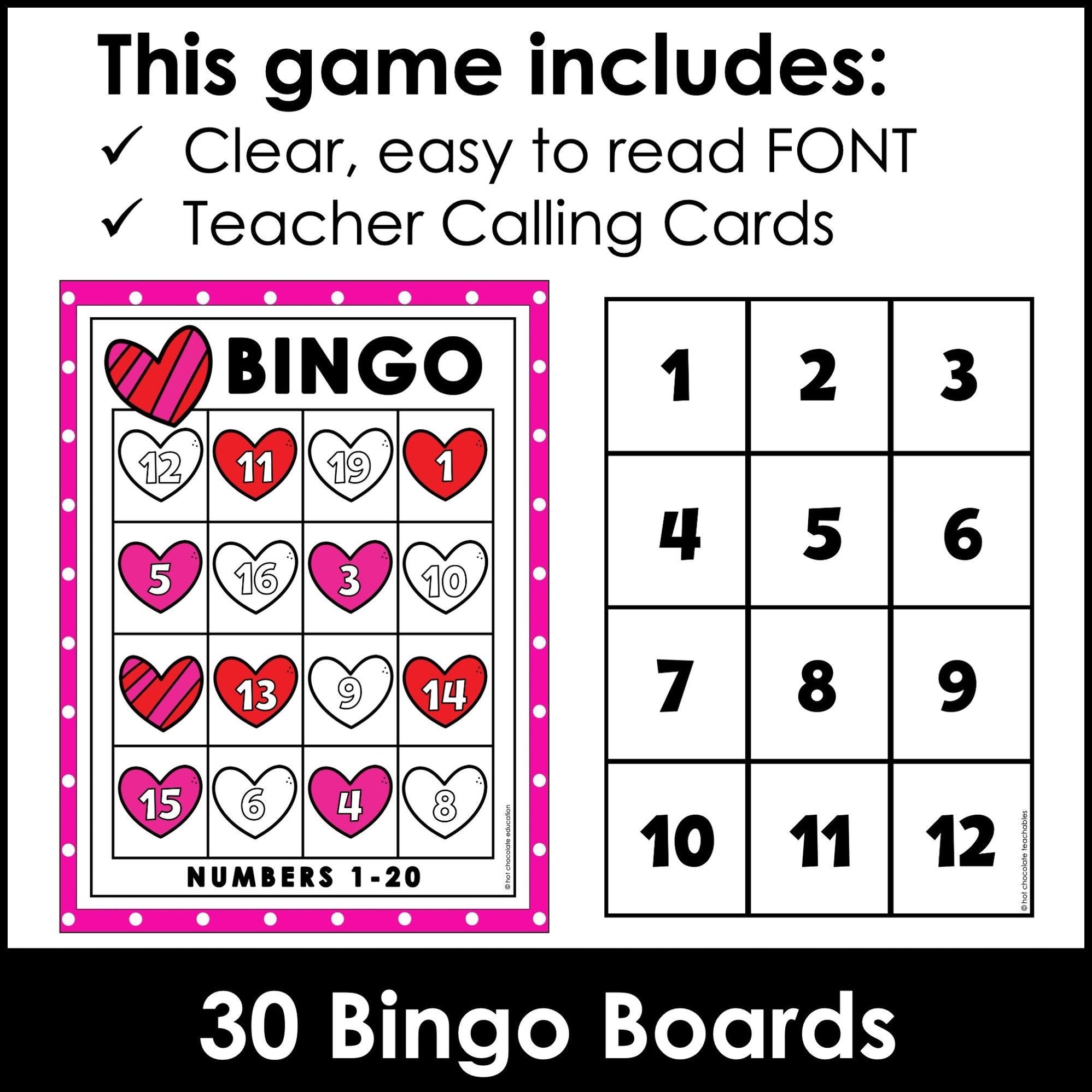 Valentine's Day Number Recognition 1-20 Bingo Game – Hot Chocolate ...