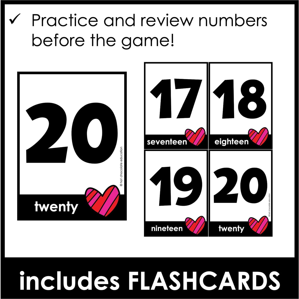 Valentine's Day Number Recognition 1-20 Bingo Game