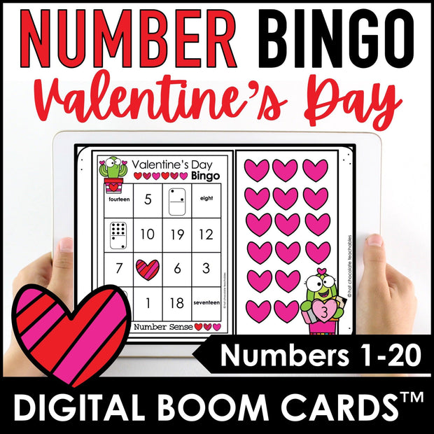 Valentine's Day Numbers 1-20 Bingo Game | Boom Cards