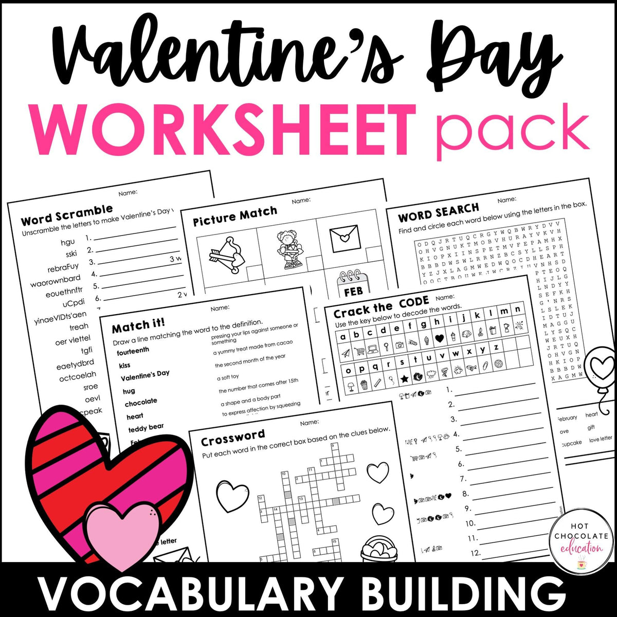 Valentine's Vocabulary Worksheet Pack for English Learners – Hot ...
