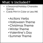 Verb Charades for Kids | Holiday & Seasonal Game Cards