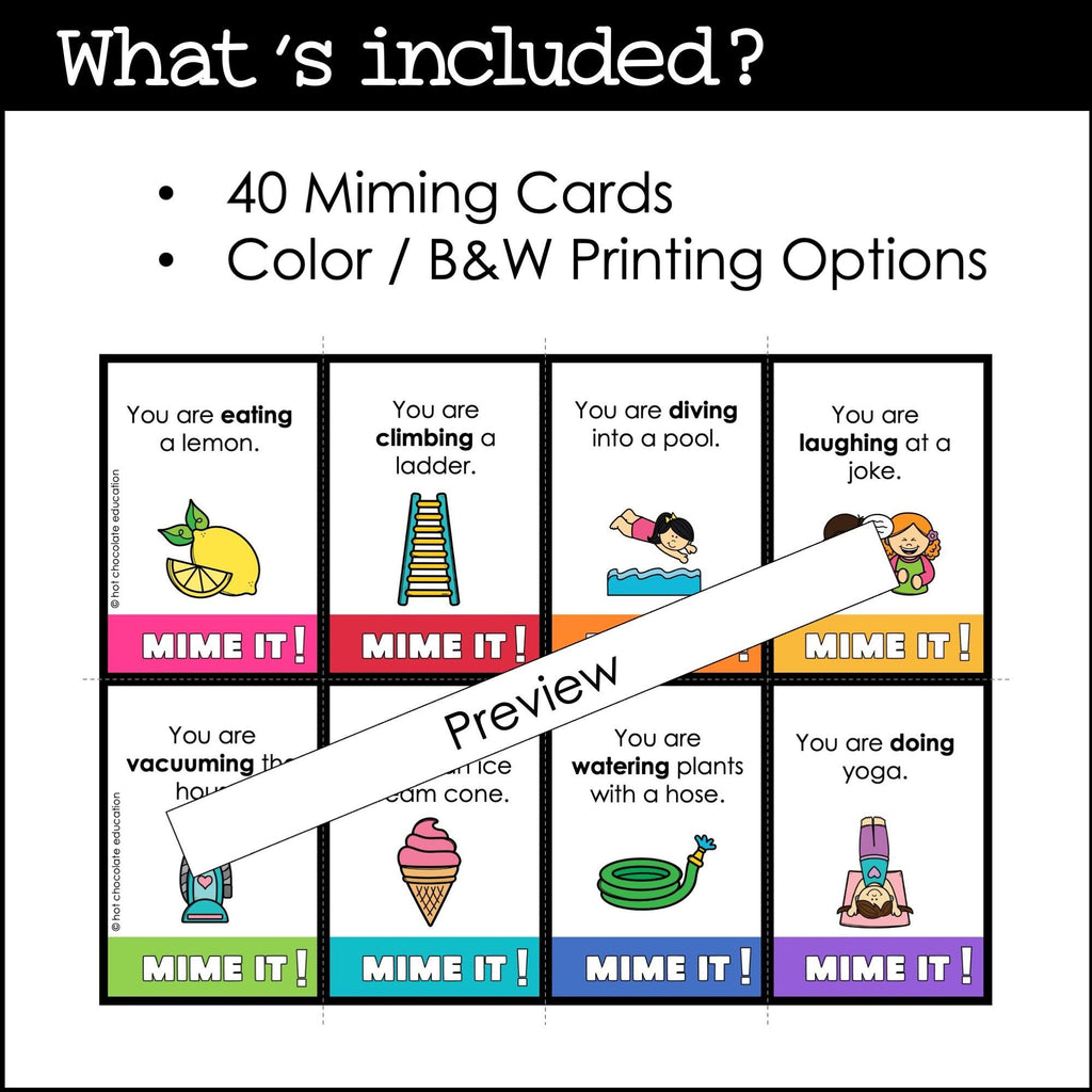 Action Verb Charades | Miming Game Cards for Kids – Hot Chocolate ...