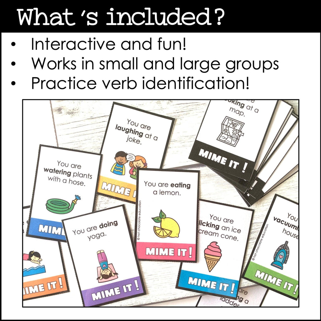 Action Verb Charades | Miming Game Cards for Kids – Hot Chocolate ...