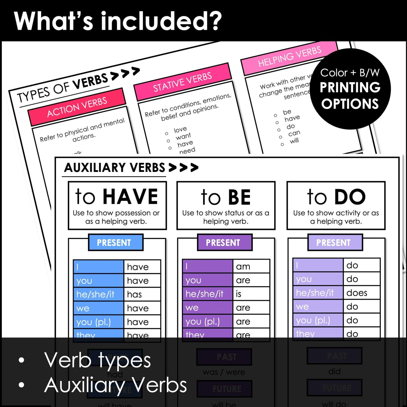 Verb Charts - Present & Past Tense Regular & Irregular Verb