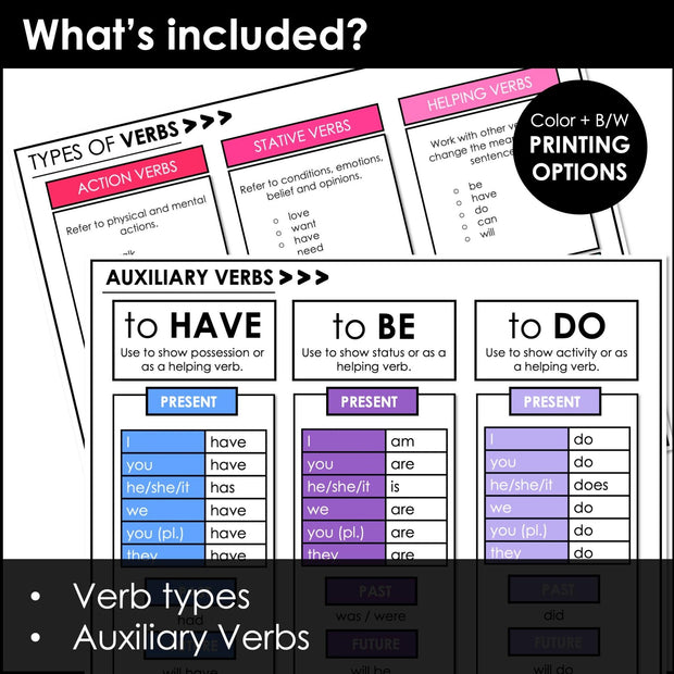 Verb Charts - Present & Past Tense Regular & Irregular Verb