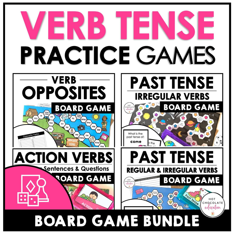 Verb Tense Board Games BUNDLE: Action Verbs & More