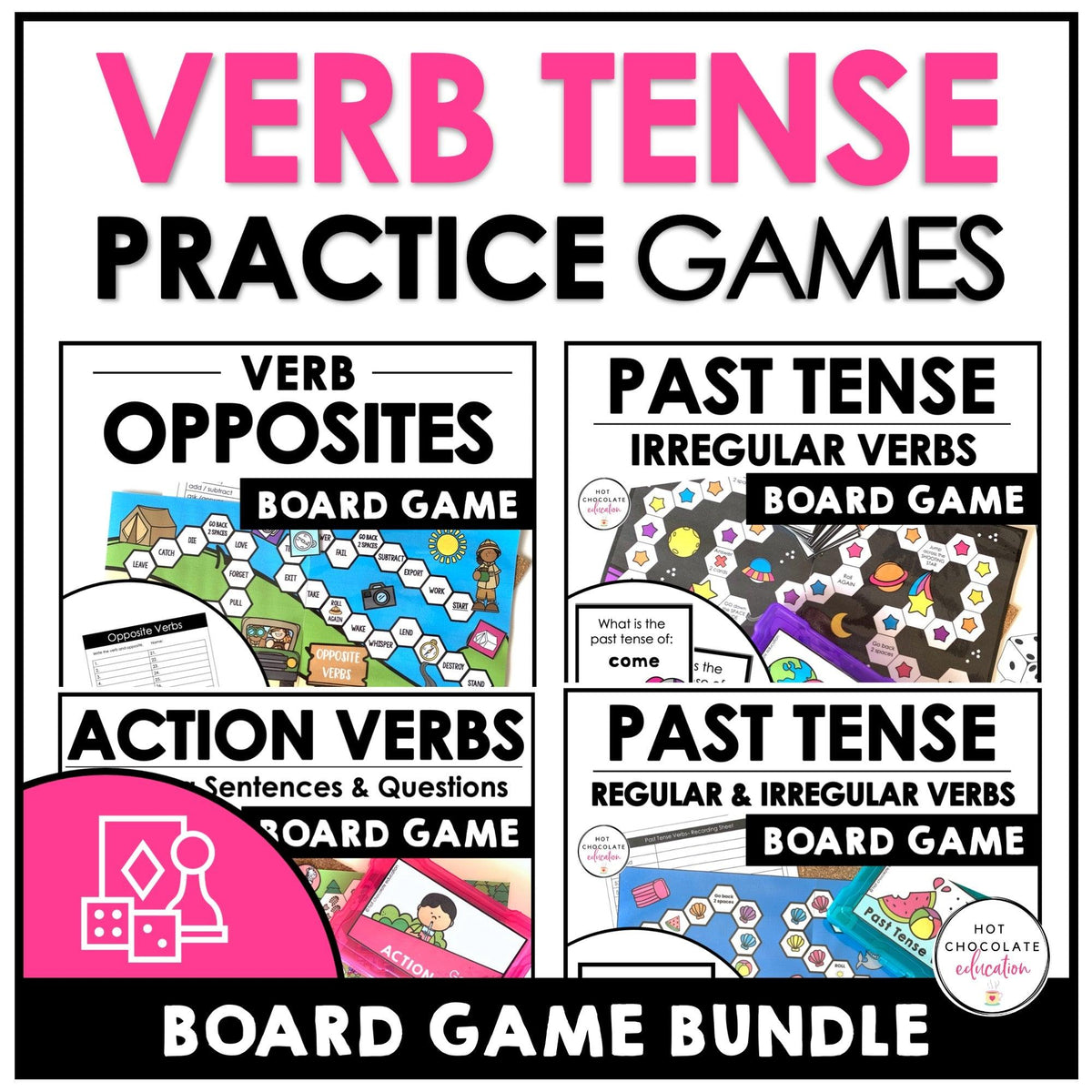 Verb Tense Board Games BUNDLE: Action Verbs & More – Hot Chocolate ...