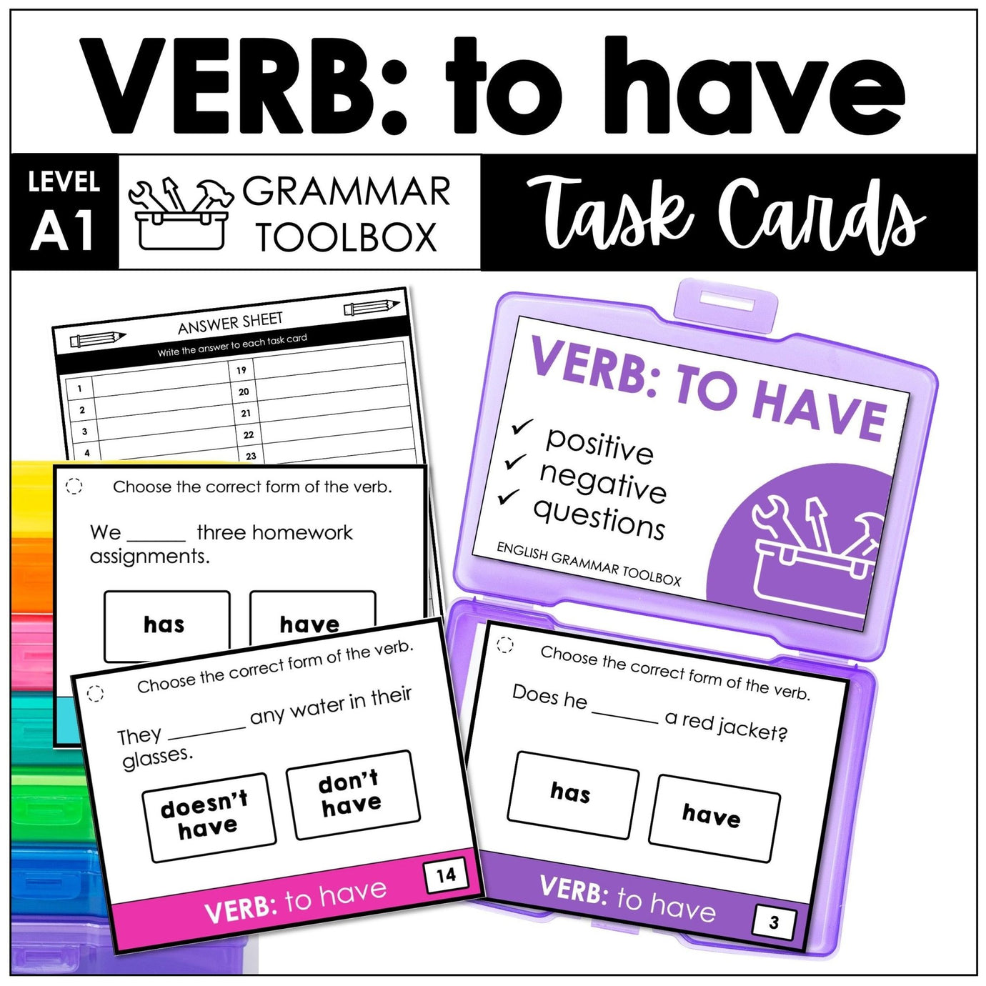 Present Simple Subject Verb Agreement Task Cards - Has/Have