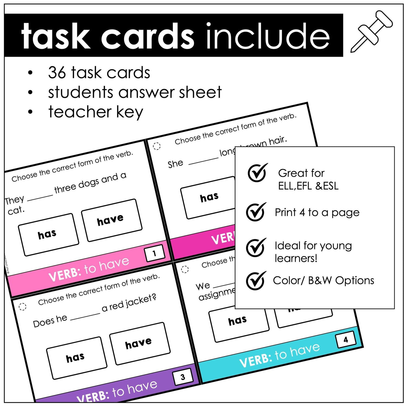 Present Simple Subject Verb Agreement Task Cards - Has/Have