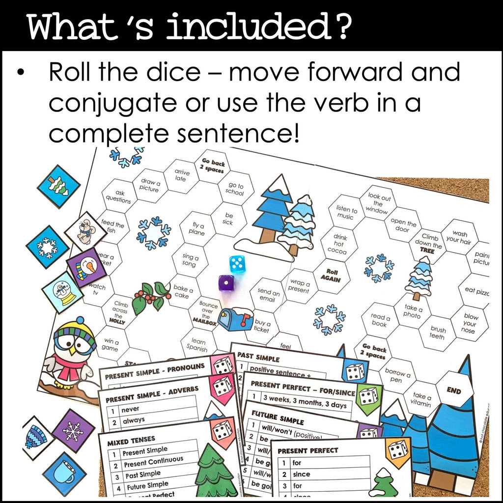 Verbs Board Game | Choose a Tense, Change Verbs – Hot Chocolate Teachables