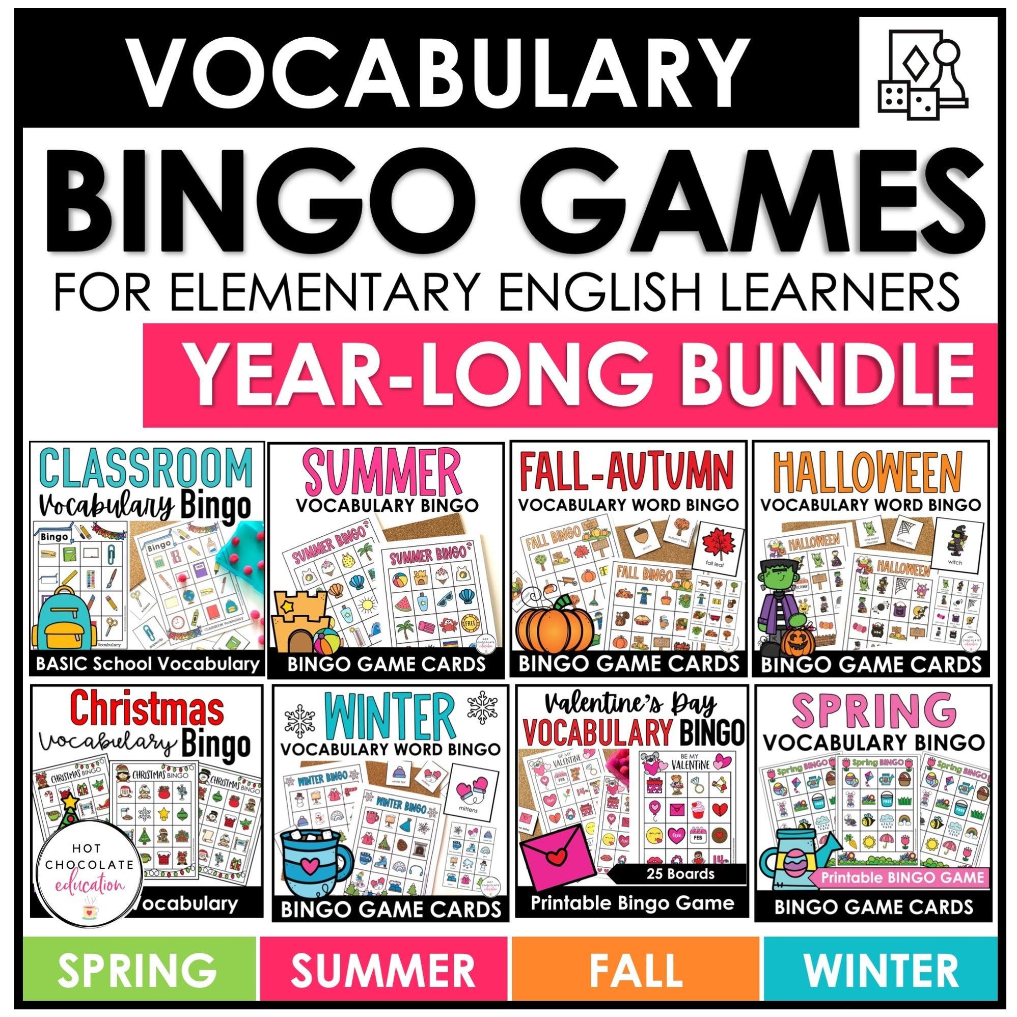 Seasonal Vocabulary Bingo Game Bundle – Hot Chocolate Teachables