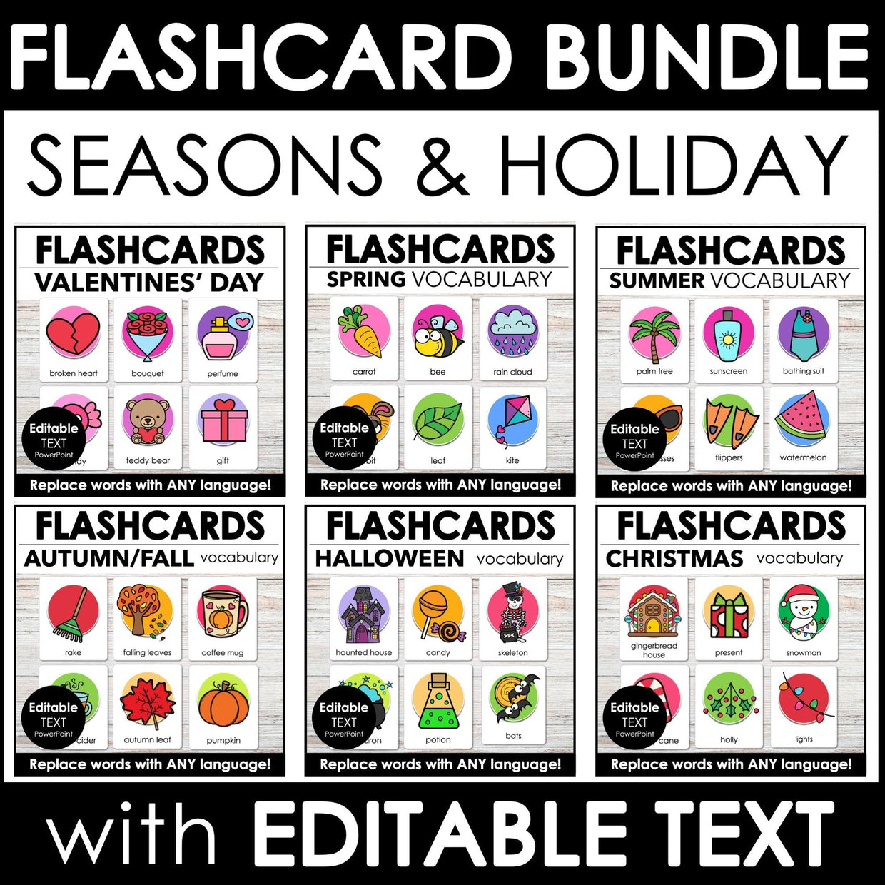 Editable Vocabulary Flashcard BUNDLE - Seasons & Holidays – Hot ...